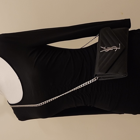 Yves Saint Laurent | Bags | Ysl Lambskin Leather Flap Crossbody Purse Clutch Woc Black Silver ...